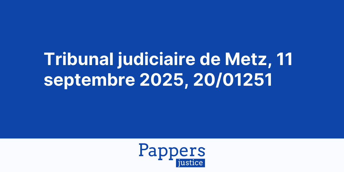 Tribunal judiciaire de Metz, 11 septembre 2025, 20/01251